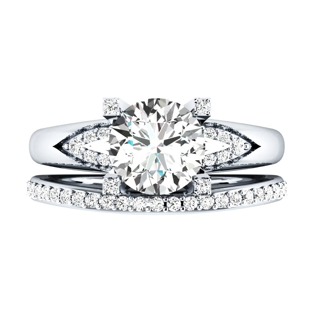 DESTINY JEWEL 2.25Ct Round Cut Diamond Solid 925 Silver 14K White Gold Over Engagement Wedding Ring Set_10