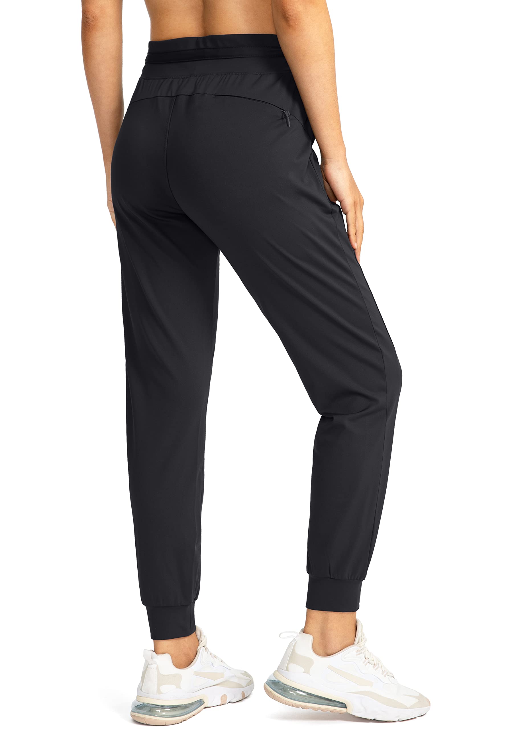 G Gradual Women's Joggers Pants with Zipper Pockets High Waisted Athletic Tapered Sweatpants for Women Workout Lounge (Black, Large)