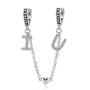 qeensekc i love you connection spacer charm safety chain compatible with pandora charms bracelets,white(aut-157_iuconnection)