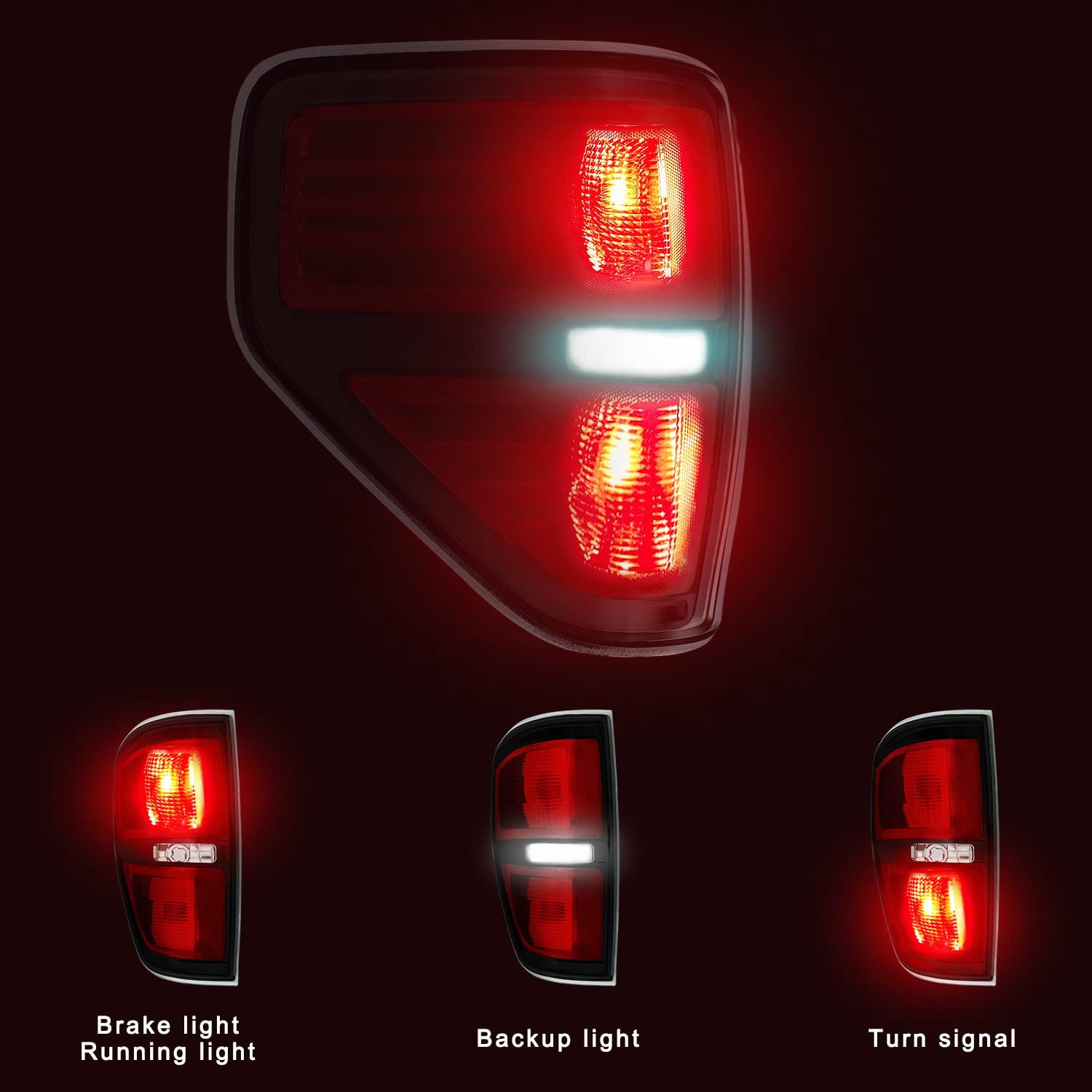 GORWARE Tail Light Assembly Pair of LH & RH Taillight Compatible with 2009-2014 Ford F-150 Pickup Truck Tail Light Rear Brake Lamp Left & Right Side W/Black Trim Red Lens Housing