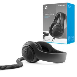 sennheiser hd 400 pro open back dynamic headphones for studio, mixing, video, audio production, twitch, high definition music listening, removable 1/8” cable w ¼” adaptor,black