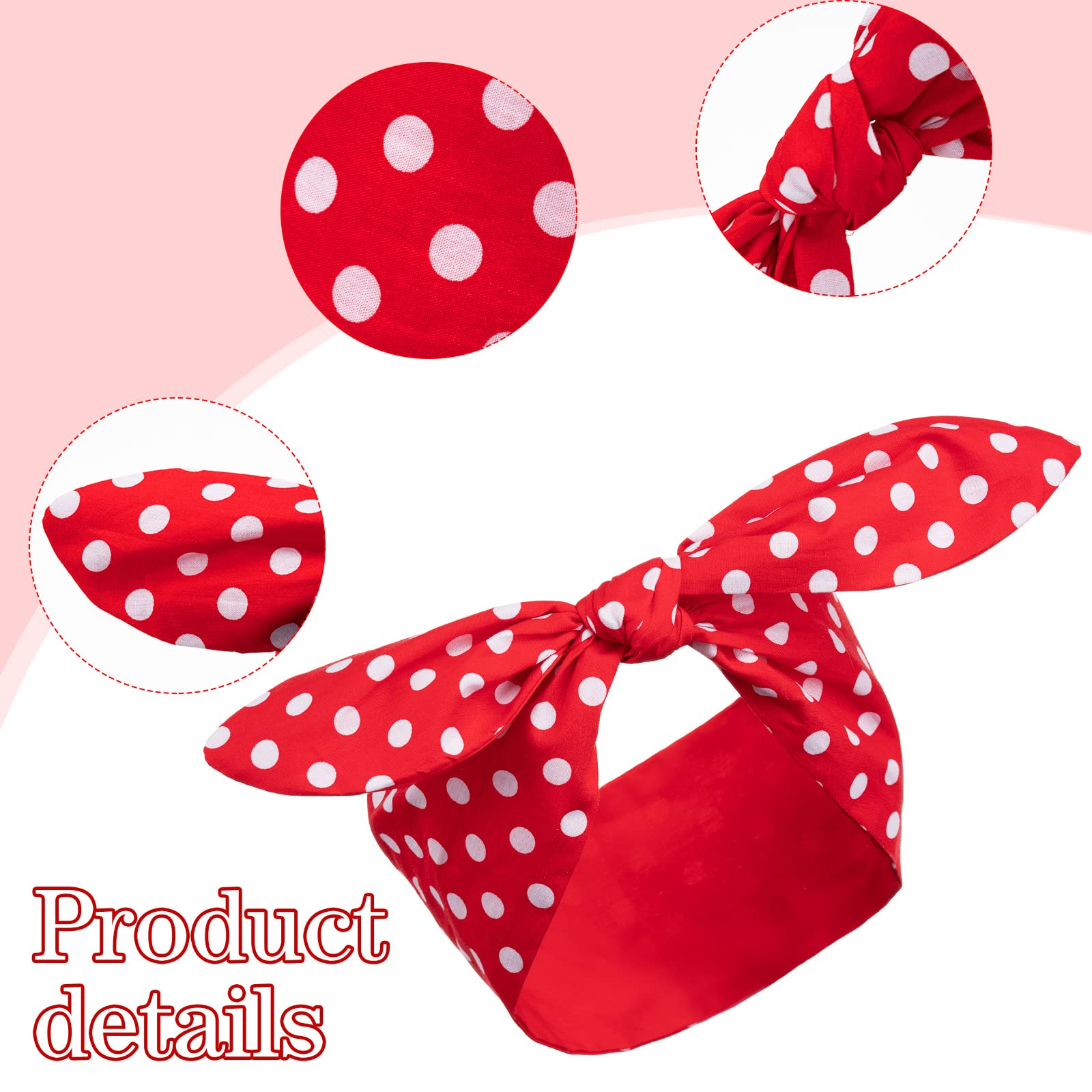 Costume Headband White Polka Dot Bandana Headband Wire Headband Halloween Dress up Retro Hairband Headwrap Hair Accessories for Women(Big Dots,Red)