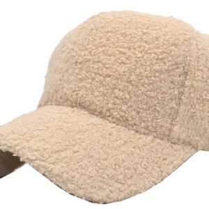 Mealah Winter-Warm Baseball-Hat for Womens Faux-Lamb-Wool Adjustable Baseball Cap Beige