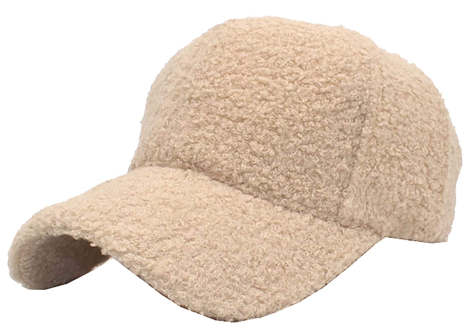 Mealah Winter-Warm Baseball-Hat for Womens Faux-Lamb-Wool Adjustable Baseball Cap Beige