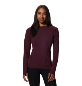 mountain hardwear women's mountain stretch long sleeve crew, cocoa red, x-small