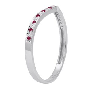 Dazzlingrock Collection Round Ruby & White Diamond Ladies Bridal Chevron Anniversary Wedding Band, Sterling Silver, Size 7