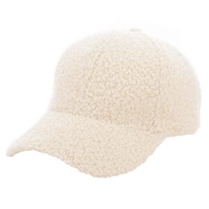 mealah winter-warm baseball-hat for womens faux-lamb-wool adjustable baseball cap beige