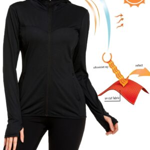 COOrun Women's UPF 50+ Sun Protection Hoodie Jacket Lightweight Full Zip Running Jacket Athletic Jacket with Thumb Holes Black M