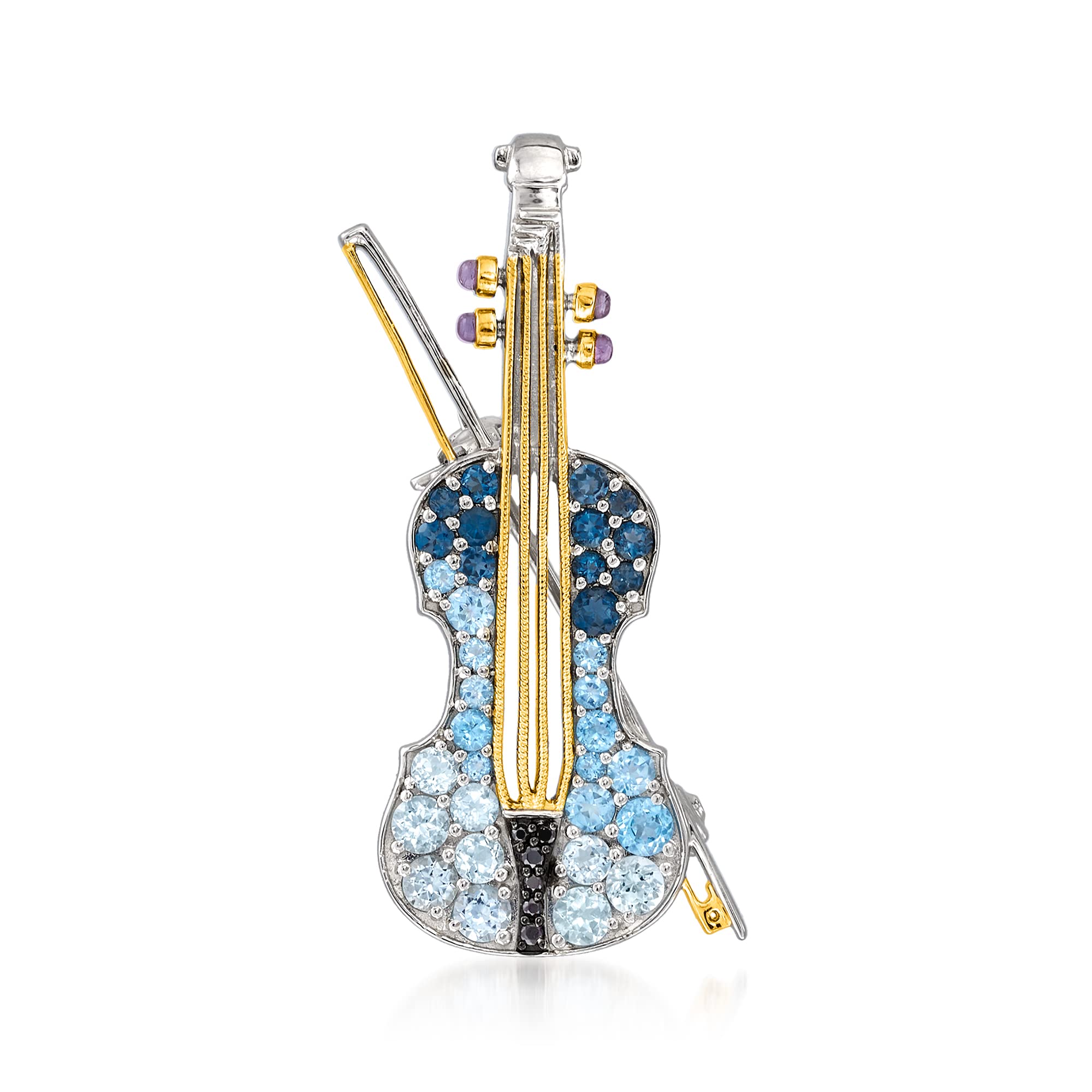 Ross-Simons 2.36 ct. t.w. Multi-Gemstone Violin Pin/Pendant in 2-Tone Sterling Silver