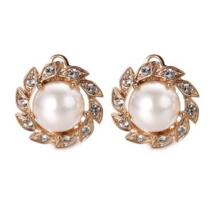 jolchif faux pearl clip on earrings for women non pierced ear 18k rose gold plated sunflower cz on wedding earrings jewelry