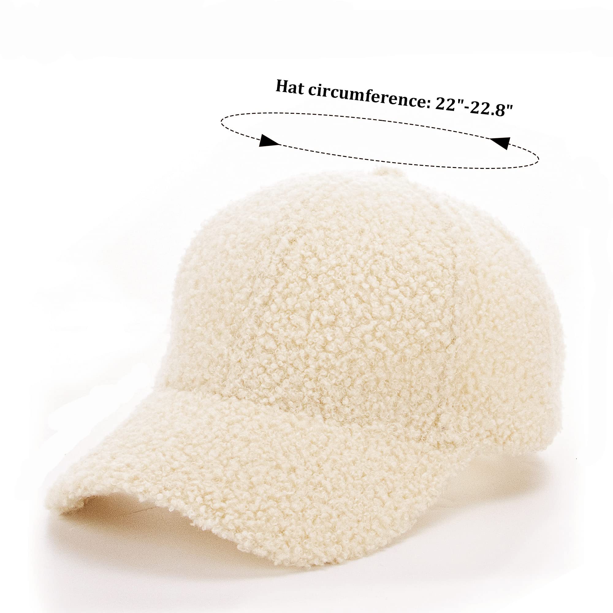 Mealah Winter-Warm Baseball-Hat for Womens Faux-Lamb-Wool Adjustable Baseball Cap Beige