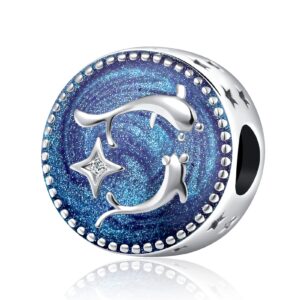 qeensekc pisces zodiac sign charm constellation bule enamel star charm for pandora bracelet birthday gift