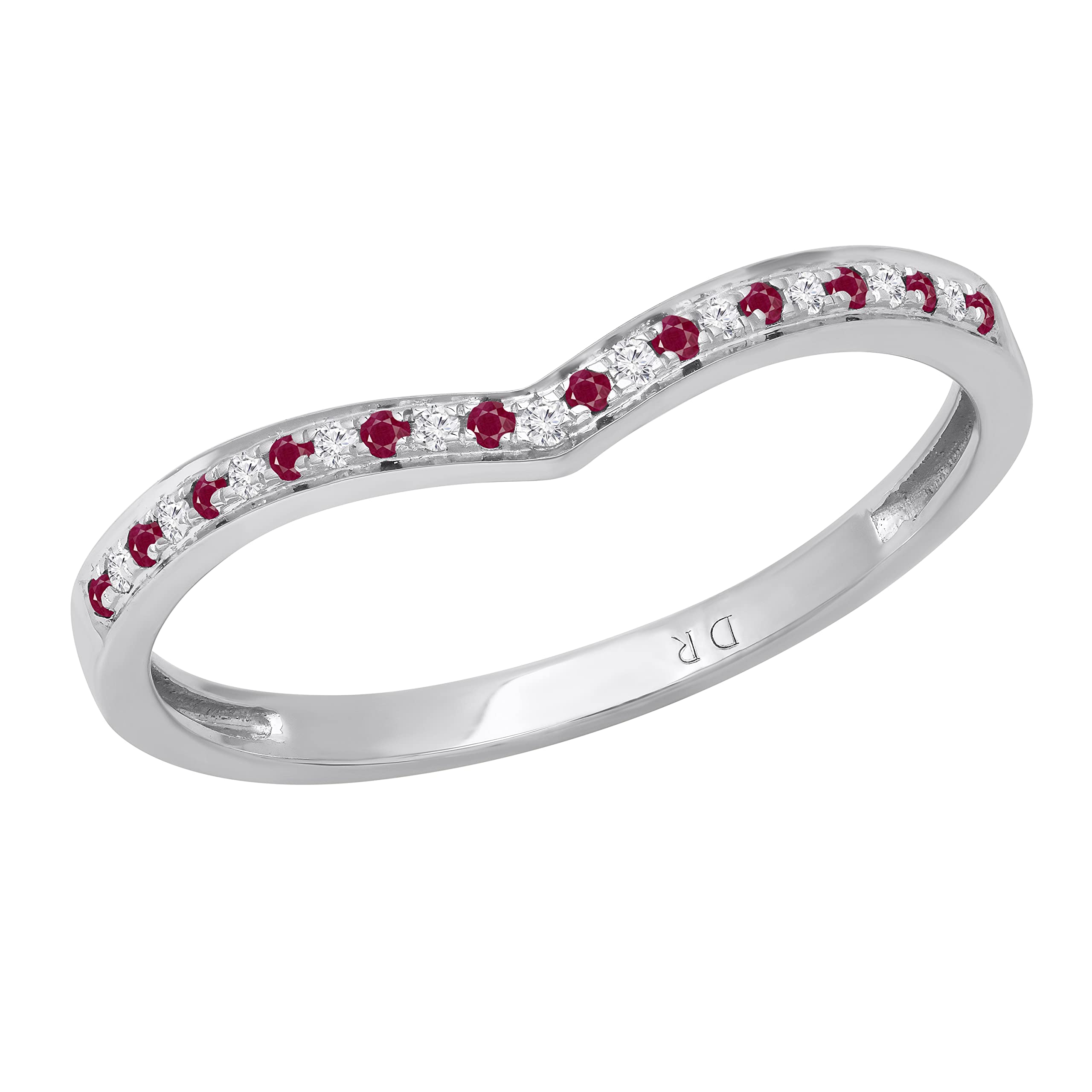 Dazzlingrock Collection Round Ruby & White Diamond Ladies Bridal Chevron Anniversary Wedding Band, Sterling Silver, Size 7