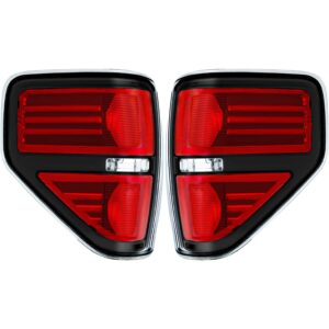 GORWARE Tail Light Assembly Pair of LH & RH Taillight Compatible with 2009-2014 Ford F-150 Pickup Truck Tail Light Rear Brake Lamp Left & Right Side W/Black Trim Red Lens Housing