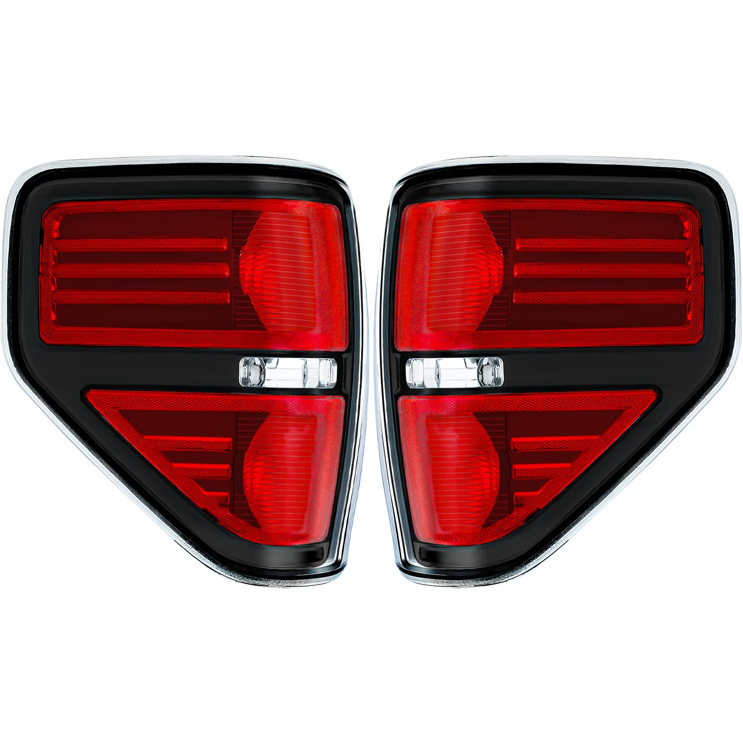 GORWARE Tail Light Assembly Pair of LH & RH Taillight Compatible with 2009-2014 Ford F-150 Pickup Truck Tail Light Rear Brake Lamp Left & Right Side W/Black Trim Red Lens Housing