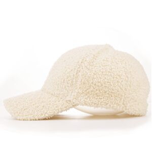 Mealah Winter-Warm Baseball-Hat for Womens Faux-Lamb-Wool Adjustable Baseball Cap Beige