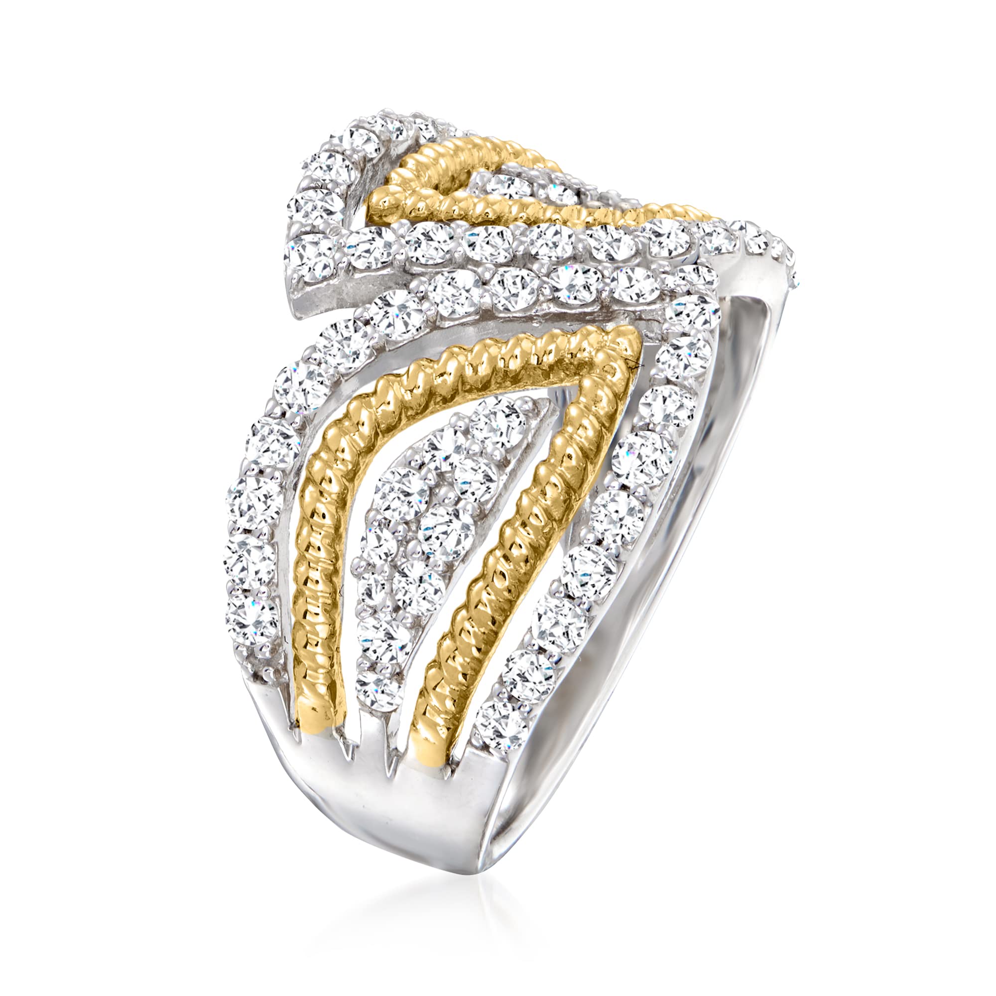 Ross-Simons 1.00 ct. t.w. Diamond Bypass Ring in Sterling Silver With 14kt Yellow Gold. Size 9