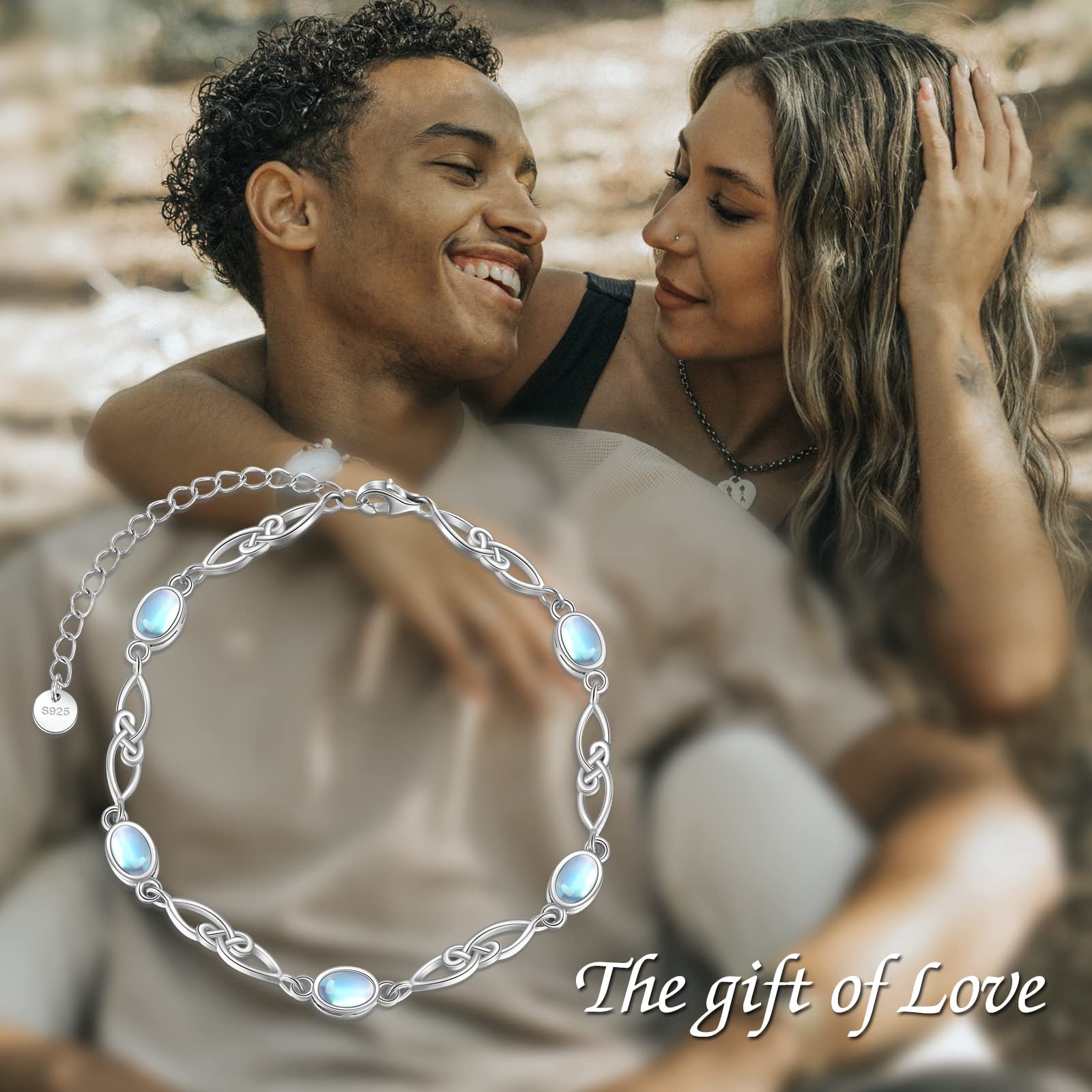 YFN Infinite Moonstone Bracelet 925 Sterling Silver Celtic Infinite Love Moonstone Bracelet Moonstone Jewelry for Women