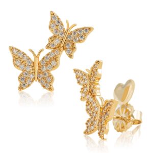 cz butterfly studs earrings - 14k gold plated cz pave butterfly earrings for women，good gift for sister,lover (gold - a)