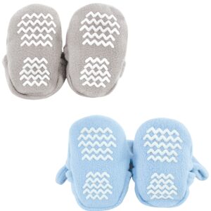 Hudson Baby Unisex-Baby Animal Fleece Booties 2-Pack Socks, Blue Elephant Hippo, 0-6 Months