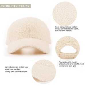 Mealah Winter-Warm Baseball-Hat for Womens Faux-Lamb-Wool Adjustable Baseball Cap Beige