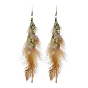 tianhongyan bohemian handmade natural long feather dangle earrings vintage boho multicolor tassel feathers dangle drop earrings for women jewelry (brown)