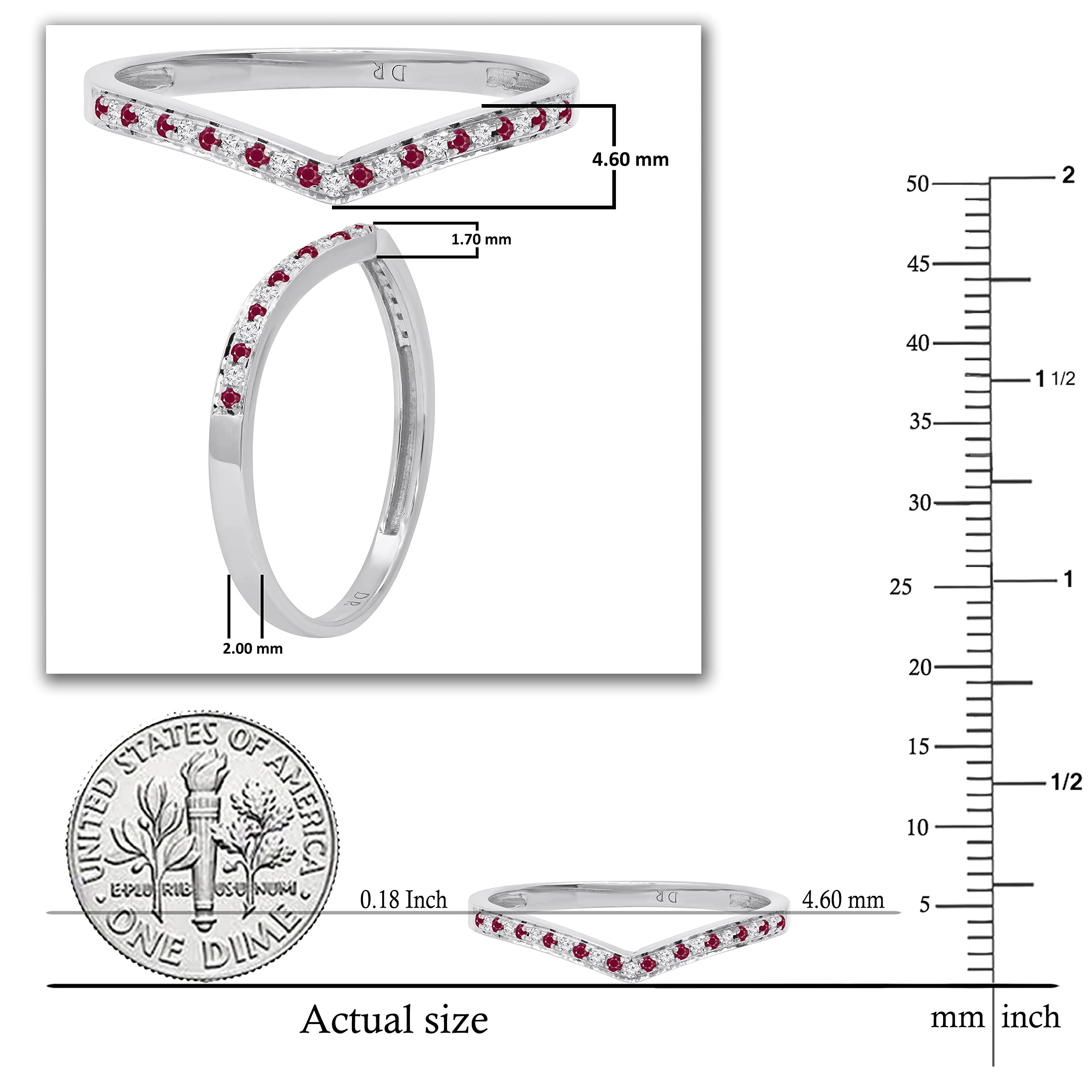 Dazzlingrock Collection Round Ruby & White Diamond Ladies Bridal Chevron Anniversary Wedding Band, Sterling Silver, Size 7