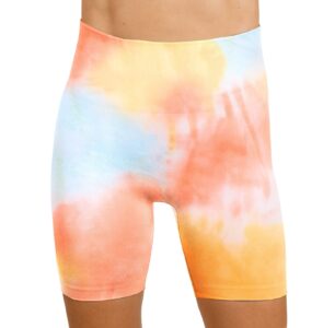 maxxim womens tie dye biker shorts high waisted seamless scrunch for gym workout yoga running orange sunrise medium