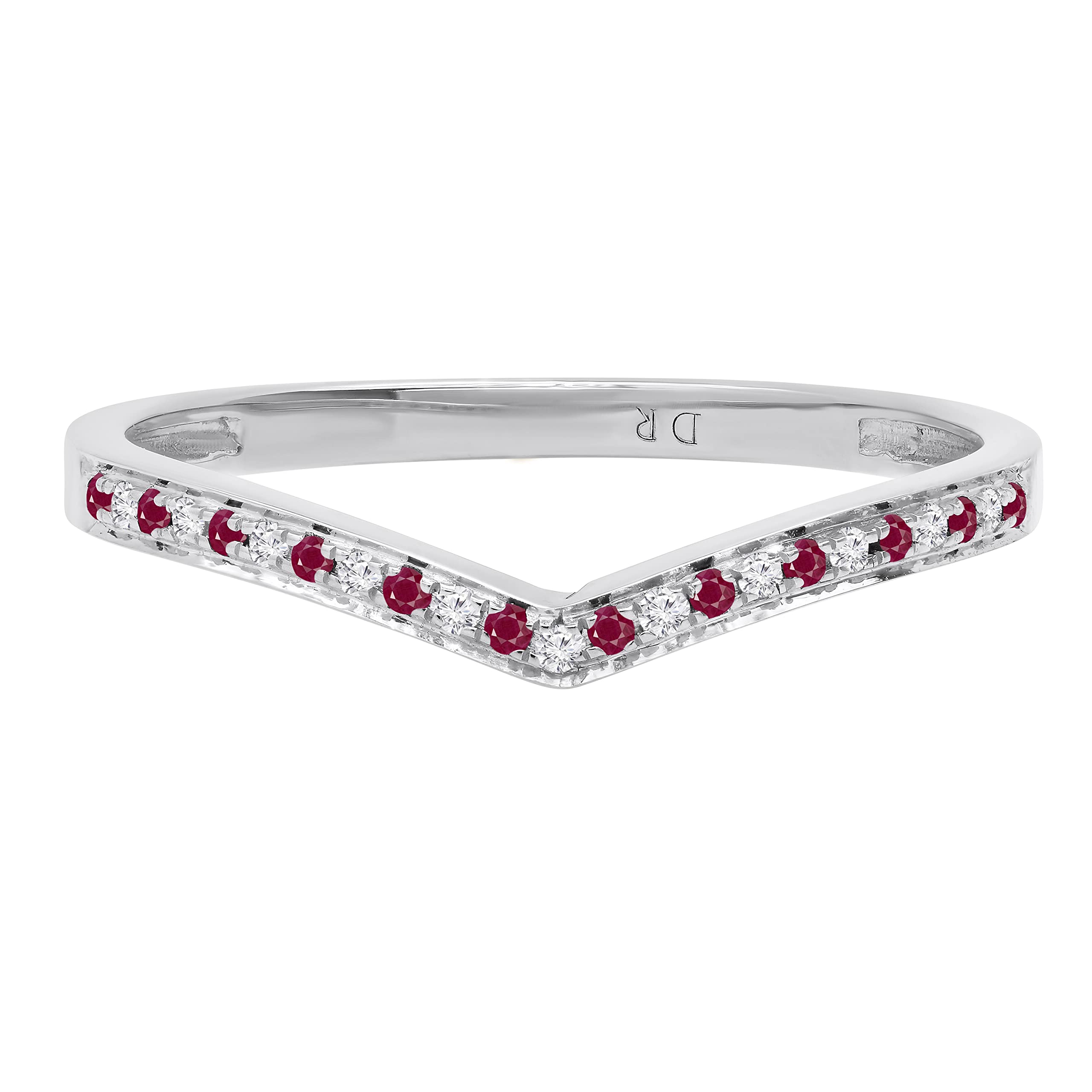 Dazzlingrock Collection Round Ruby & White Diamond Ladies Bridal Chevron Anniversary Wedding Band, Sterling Silver, Size 7