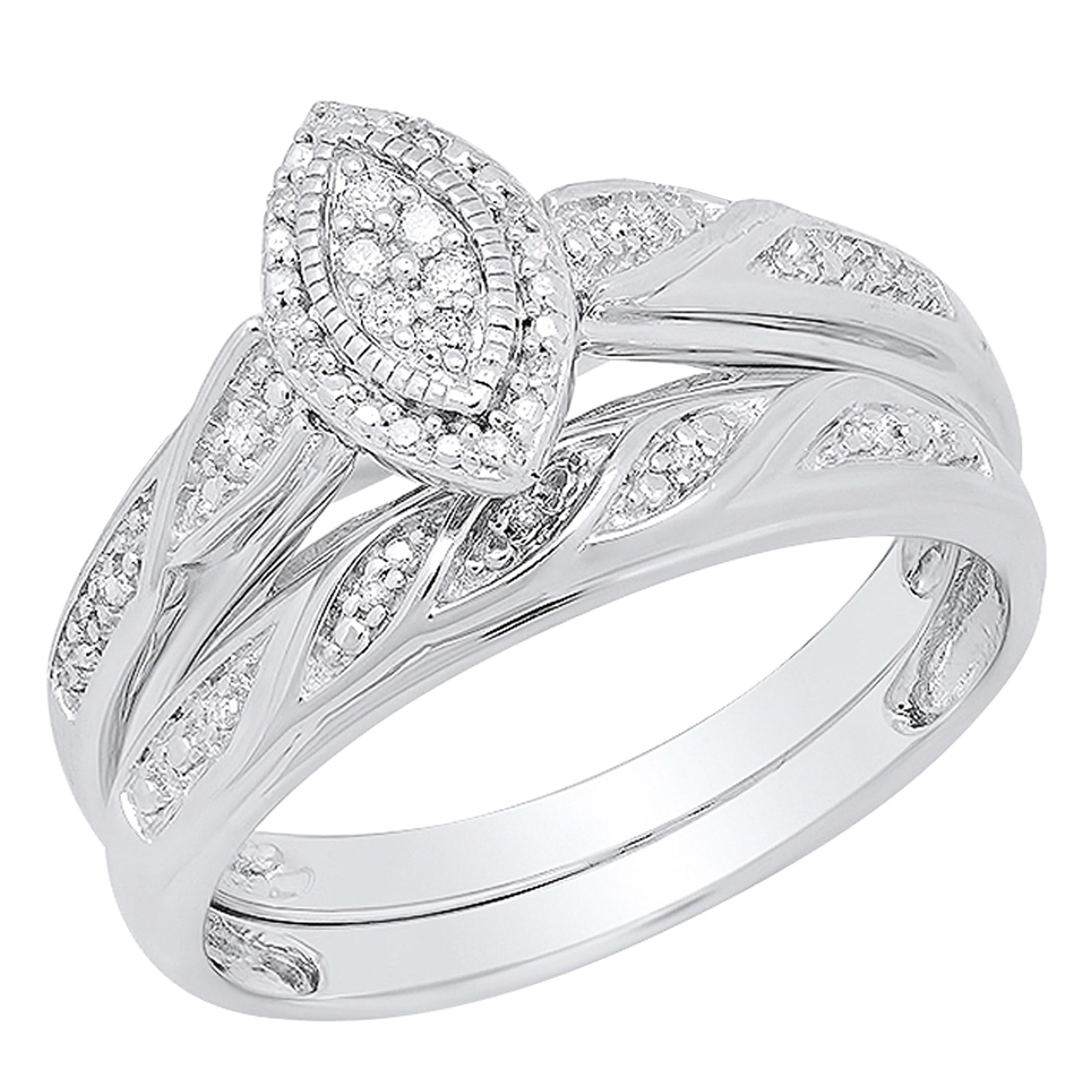 Dazzlingrock Collection Round White Diamond Marquise Frame Ring Band Set for Women (0.09 ctw, Color I-J, Clarity I2-I3) in 925 Sterling Silver, Size 5