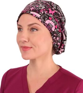 sparkling earth pink ribbon collage (breast cancer ribbons) - riley medical scrub caps - adjustable cord lock closure - made in usa!