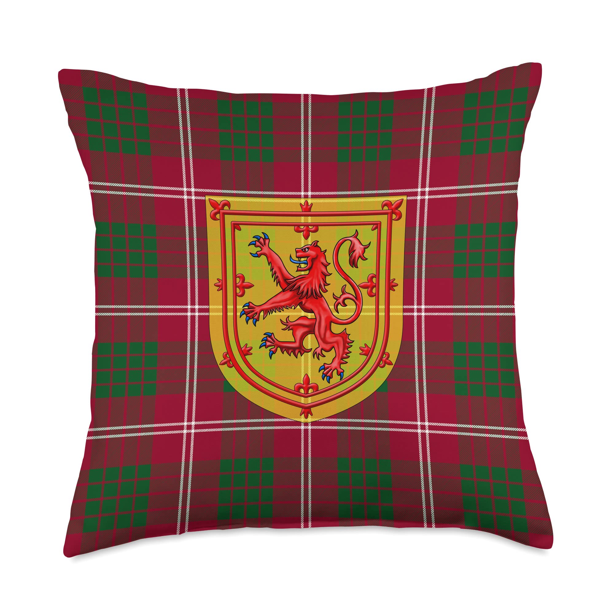 Scottish Tartan Family Celtic Plaids Crawford Tartan Scottish Plaid Lion Rampant Throw Pillow, 18x18, Multicolor