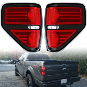 gorware tail light assembly pair of lh & rh taillight compatible with 2009-2014 ford f-150 pickup truck tail light rear brake lamp left & right side w/black trim red lens housing