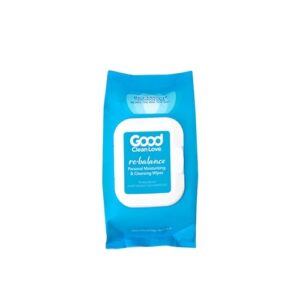 good clean love rebalance feminine wipes, supports vaginal health naturally & reduces odor, moisturizing & cleansing hygiene product made with aloe, ph-balanced feminine wipes, 30 biodegradable wipes