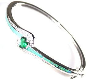 silver elegant green fire opal & green peridot bracelet cuff jewelry woman gift