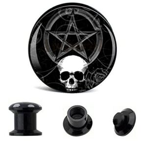 pierced republic skull & pentagram ear gauges - pair of screw-on acrylic ear plugs - 10 size options (13/16" (20mm))