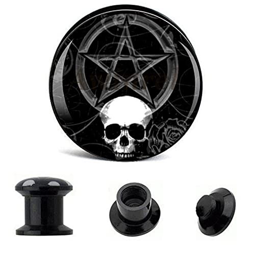 Pierced Republic Skull & Pentagram Ear Gauges - Pair of Screw-On Acrylic Ear Plugs - 10 Size Options (13/16" (20mm))