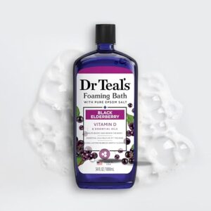 Dr Teal's Foaming Bath with Pure Epsom Salt, Black Elderberry with Vitamin D, 34 fl oz (Pack of 4) (Packaging May Vary)