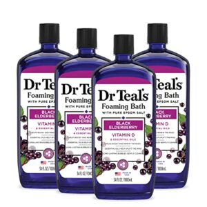 dr teal's foaming bath with pure epsom salt, black elderberry with vitamin d, 34 fl oz (pack of 4) (packaging may vary)