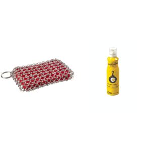 lodge cast iron 8-ounce seasoning spray and lodge chainmail scrubbing pad set