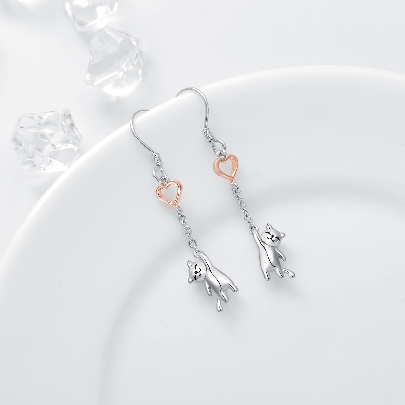 PELOVNY Cat Earrings for Women S925 Sterling Silver Balloons Cats Dangle Hook Doop Earrings for Women