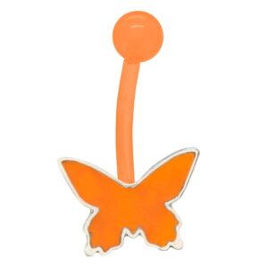 pierce2go glow in the dark belly button ring - acrylic butterfly belly button rings - belly piercings navel rings for women (orange)