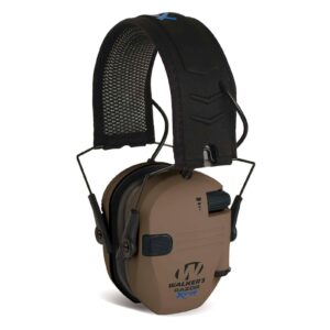 walker's razor slim x-trm noise-cancelling sound-enhancing hunting gun range shooting electronic earmuffs with cooling pads, moisture wicking headband & 2 aaa batteries, flat dark earth