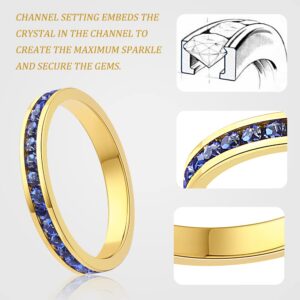 Muses Art Design Birthstone Eternity Band Ring 18K Gold (Channel Set/Full Round), Stackable Fashion Ring with Crystal Birthstone