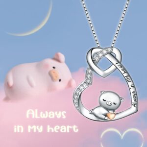 ABBGIABBW Pig Necklace 925 Sterling Silver Cute Pet Pig Heart Pendant Necklace Animal Jewelry Birthday Gift for Women