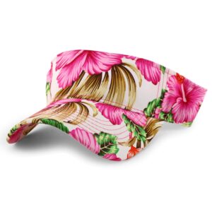 trendy apparel shop tropical flower hibiscus pattern print summer visor cap - pink