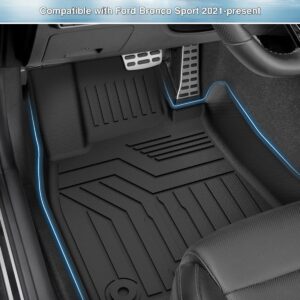 Mixsuper Custom Fit Floor Mats for Ford Bronco Sport 2024 2023 2022 2021, All Weather Floor Liners Front and Rear Row Set Black