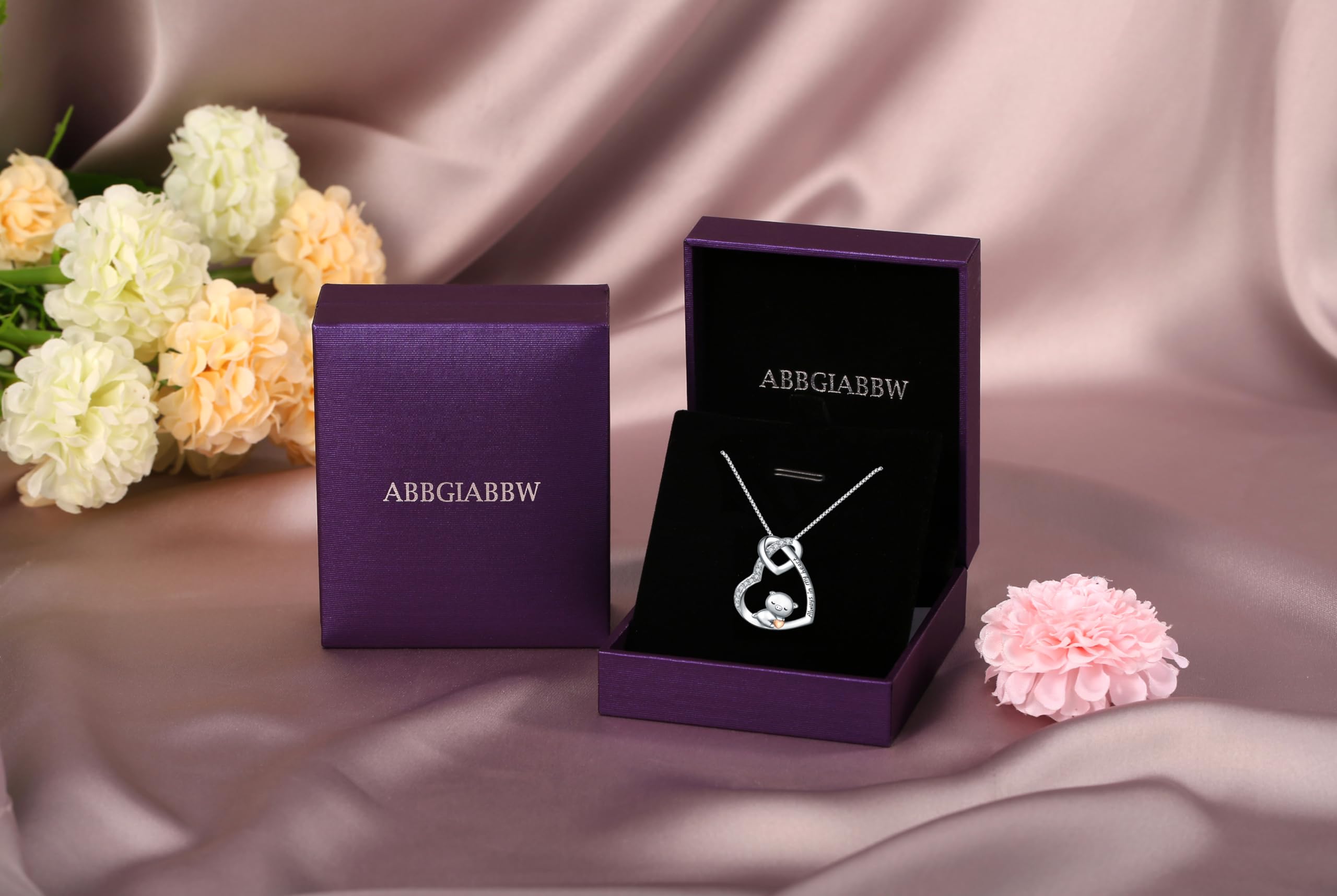 ABBGIABBW Pig Necklace 925 Sterling Silver Cute Pet Pig Heart Pendant Necklace Animal Jewelry Birthday Gift for Women