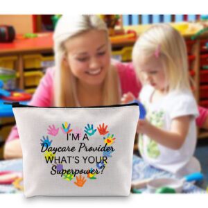 G2TUP Childcare Provider Gift I’m A Daycare Provider What’s Your Superpower Zipper Makeup Bag Childcare Teacher Appreciation Cosmetic Bag Travel Bag (Daycare Provider White Bag)