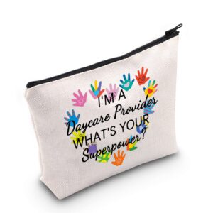 g2tup childcare provider gift i’m a daycare provider what’s your superpower zipper makeup bag childcare teacher appreciation cosmetic bag travel bag (daycare provider white bag)